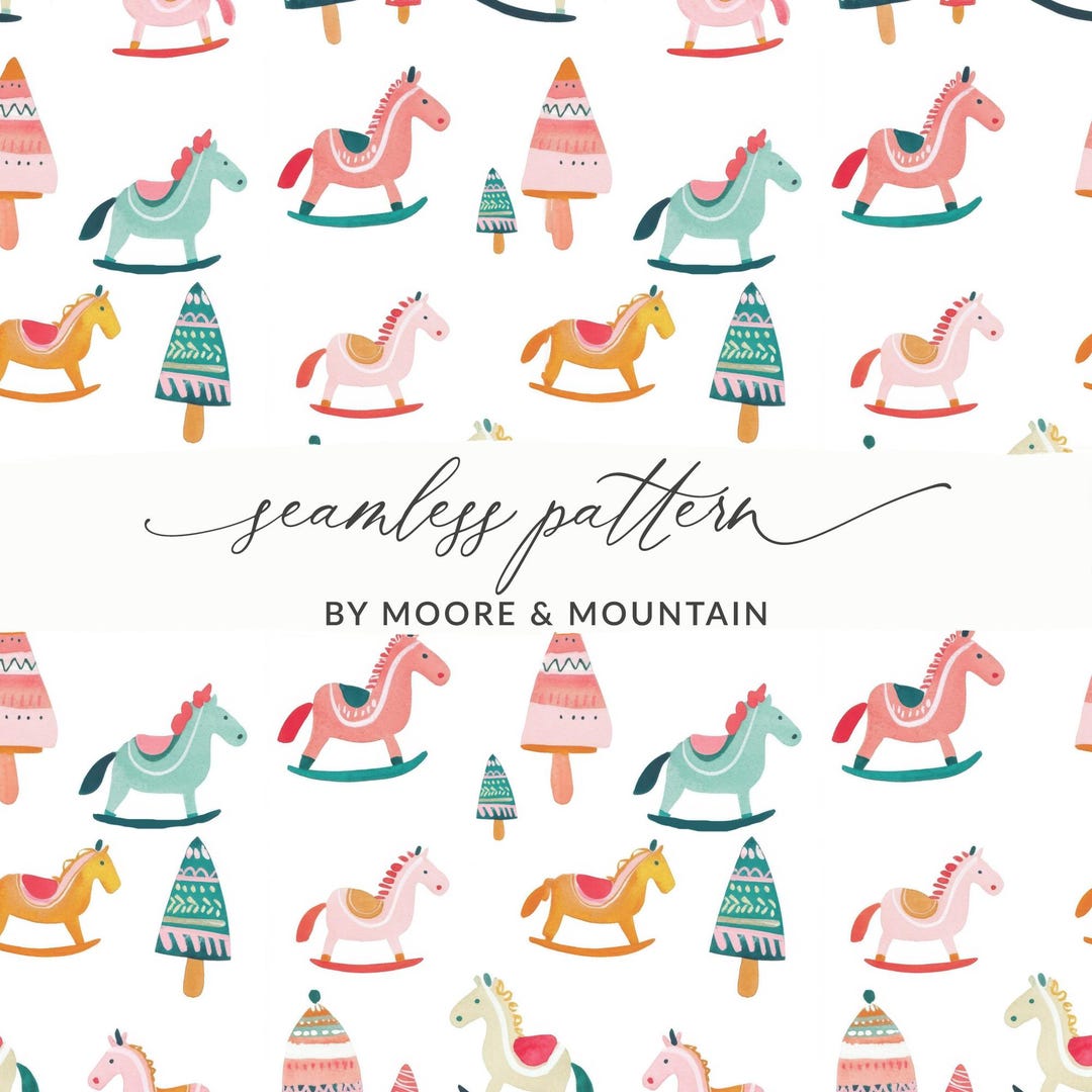 Rocking Horse Seamless Pattern Digital Paper, Toy Horses, Christmas ...
