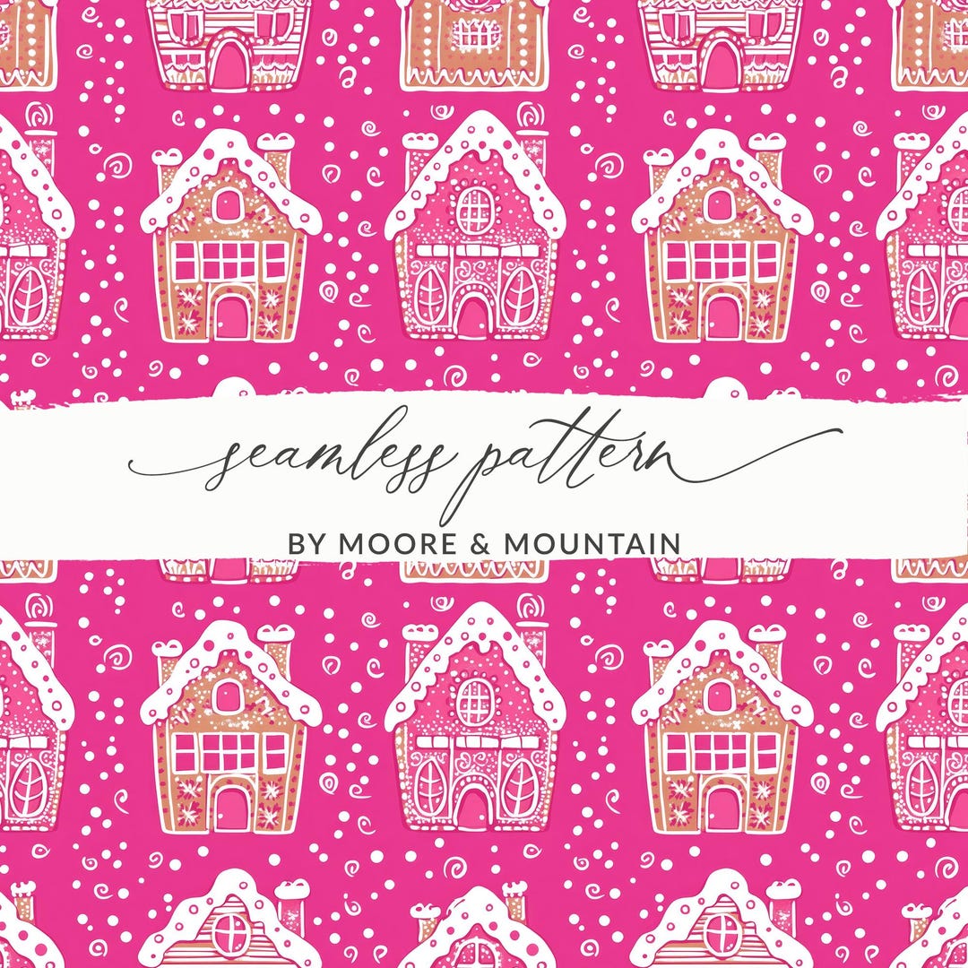 Preppy Pink Gingerbread House Repeating Pattern PNG Hot Pink ...