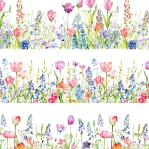 26 Seamless Tulip Borders, Seamless Spring Floral Borders, Tulips Clip ...