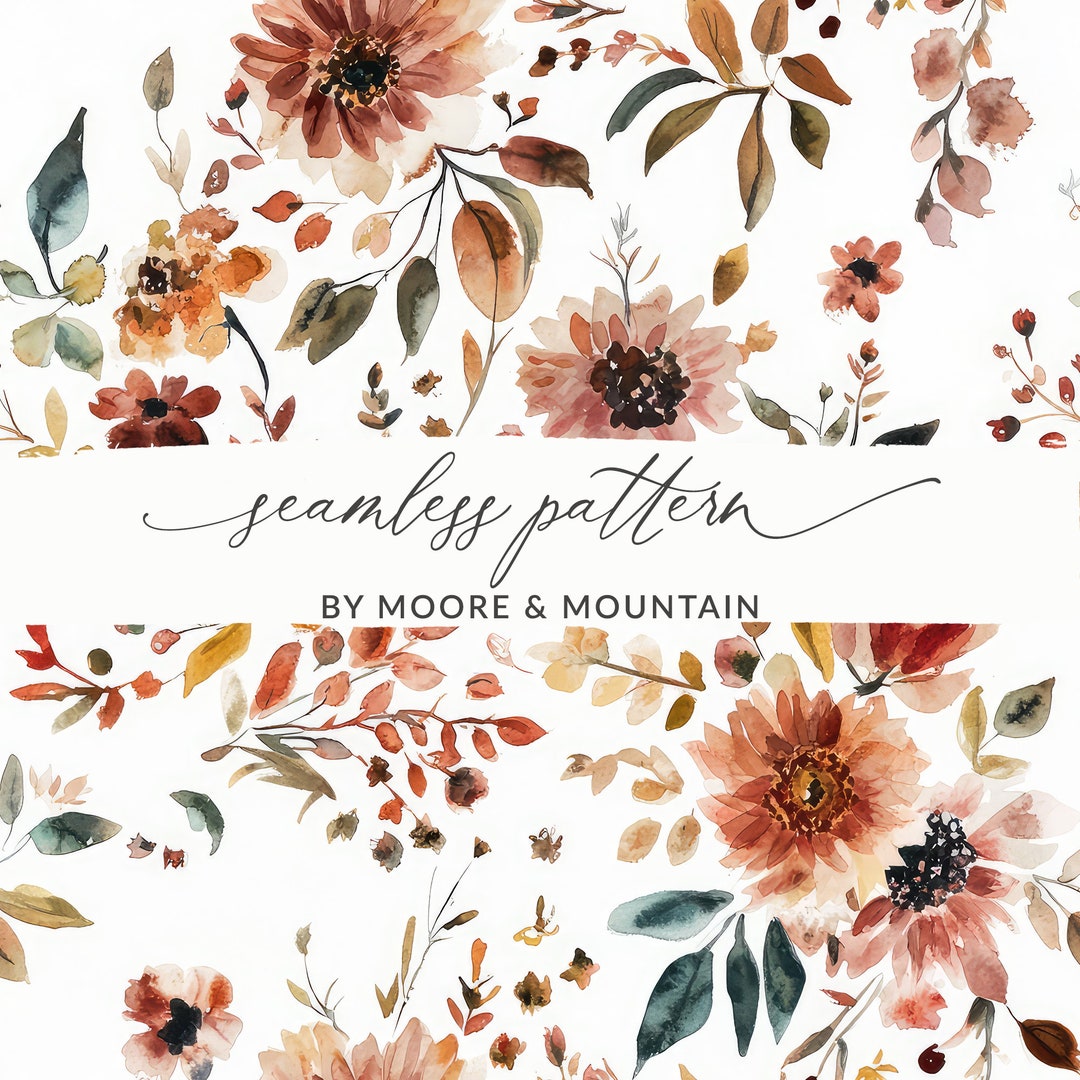Boho Fall Watercolor Flowers Seamless Pattern Autumn Flowers Background ...