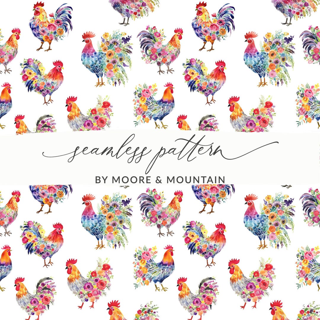Watercolor Chickens Seamless Background Farmhouse Chicken Repeating ...