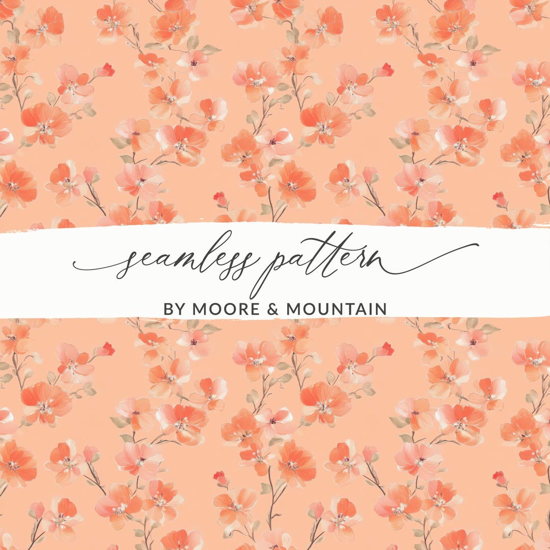 Peach Floral Digital Paper, Watercolor Flower Pattern, Seamless Flower ...