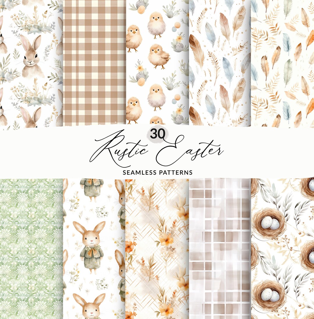 Rustic Easter Digital Paper Pack, Boho Easter Seamless Pattern Set ...