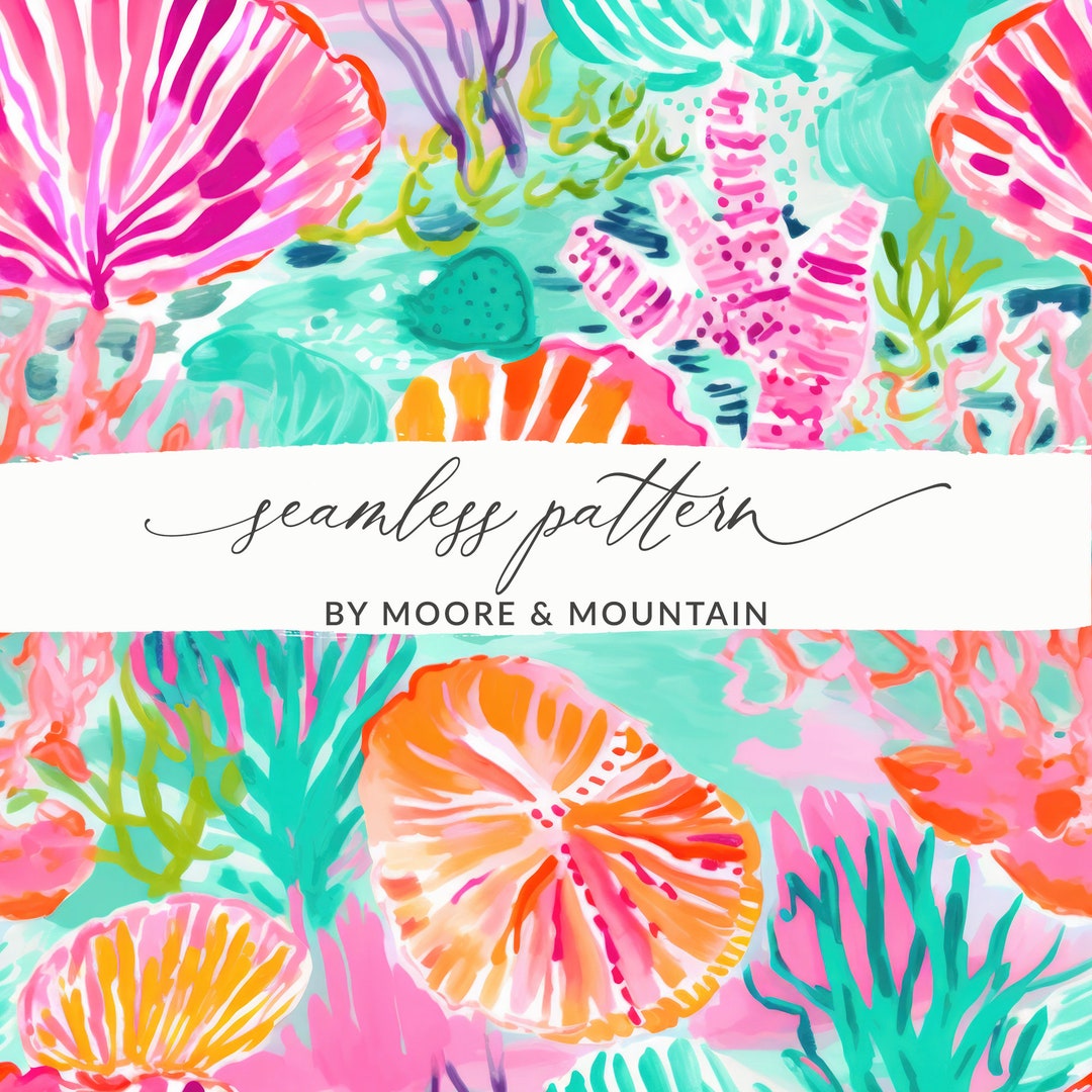 Preppy Seashell Seamless Beachy Pattern Neon Painted Seashell Preppy ...