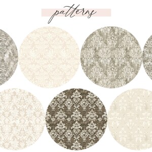Seamless Damask Pattern Set, Neutral Damask Patterns, Distressed Damask ...