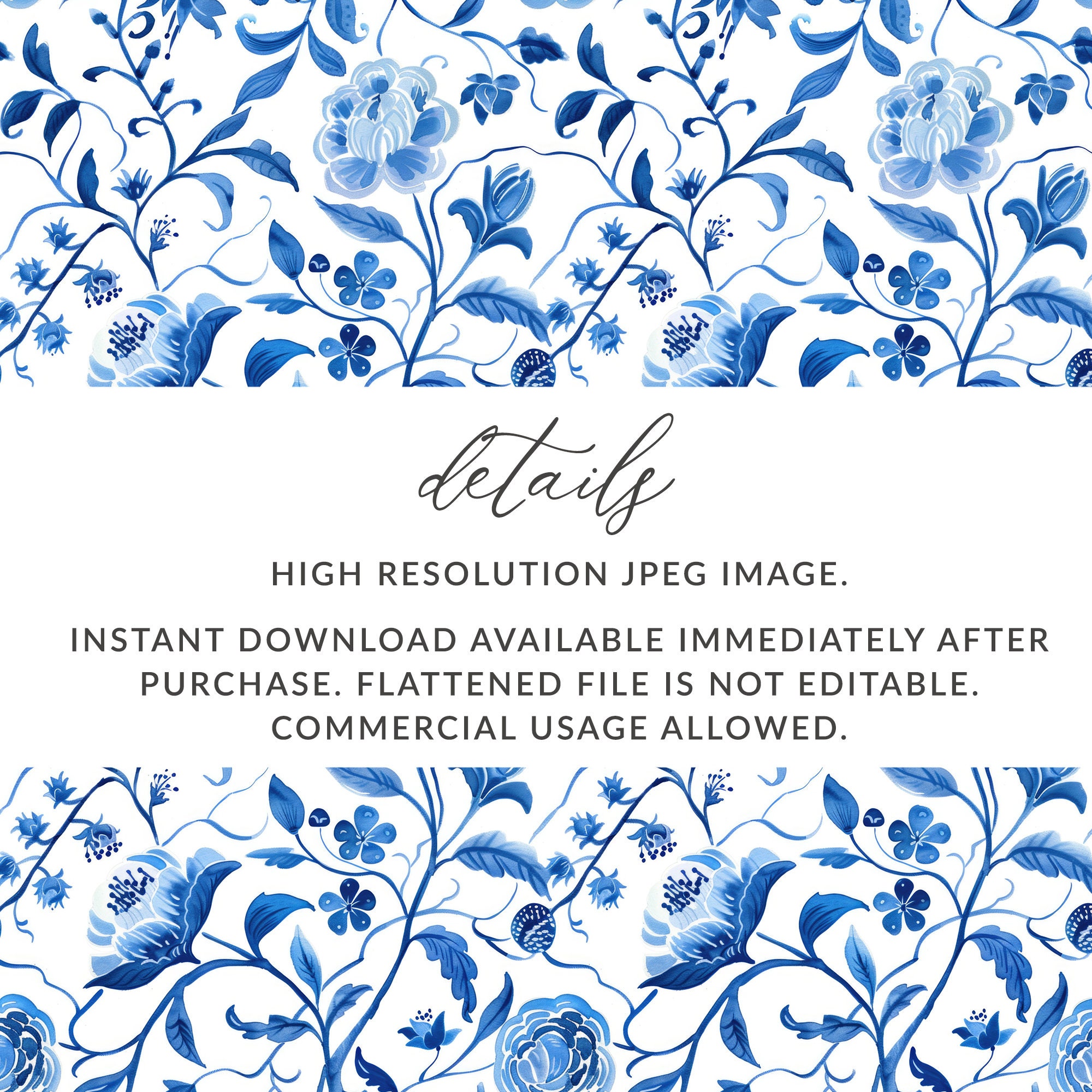 Elegant Painted Chinoiserie Seamless Background, Blue Chinese Flower ...