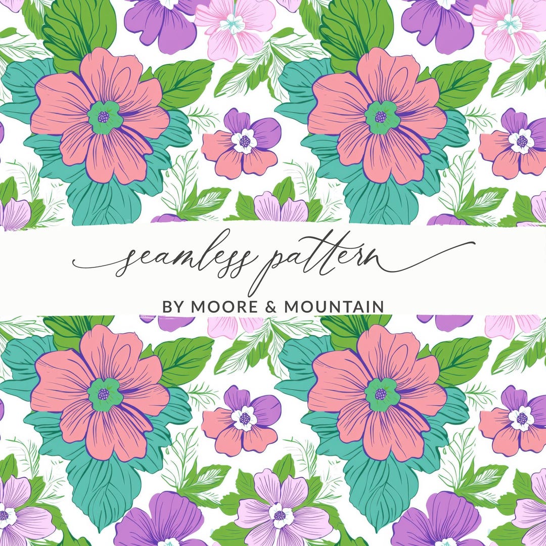 Floral Seamless Pattern Digital Paper, Purple Pink Flower Design ...