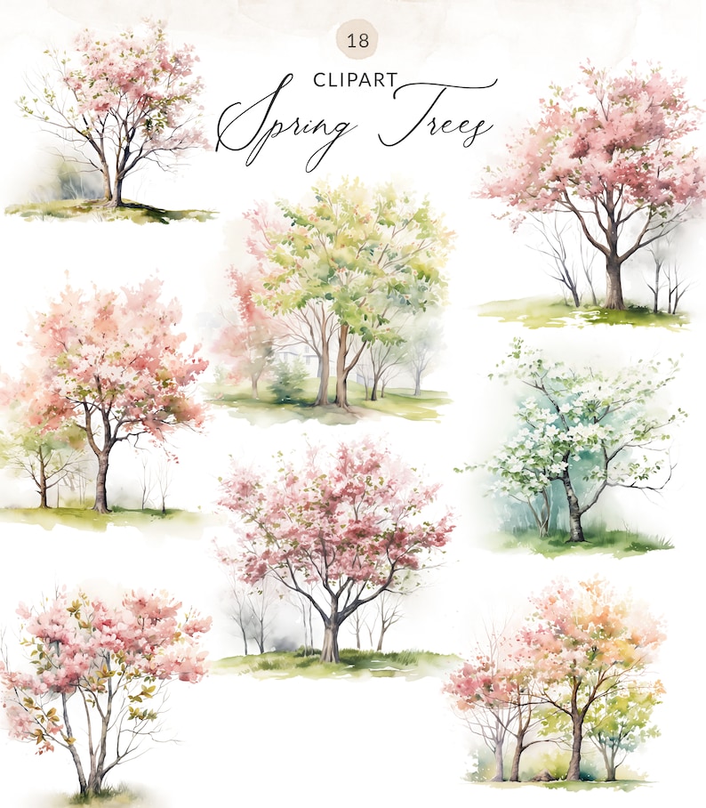 Spring Flowering Trees Clipart Spring Trees Clip Art - Etsy