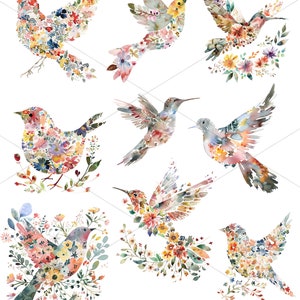 Spring Birds Clipart, Floral Bird Clip Art Set, Boho Bird Clipart ...