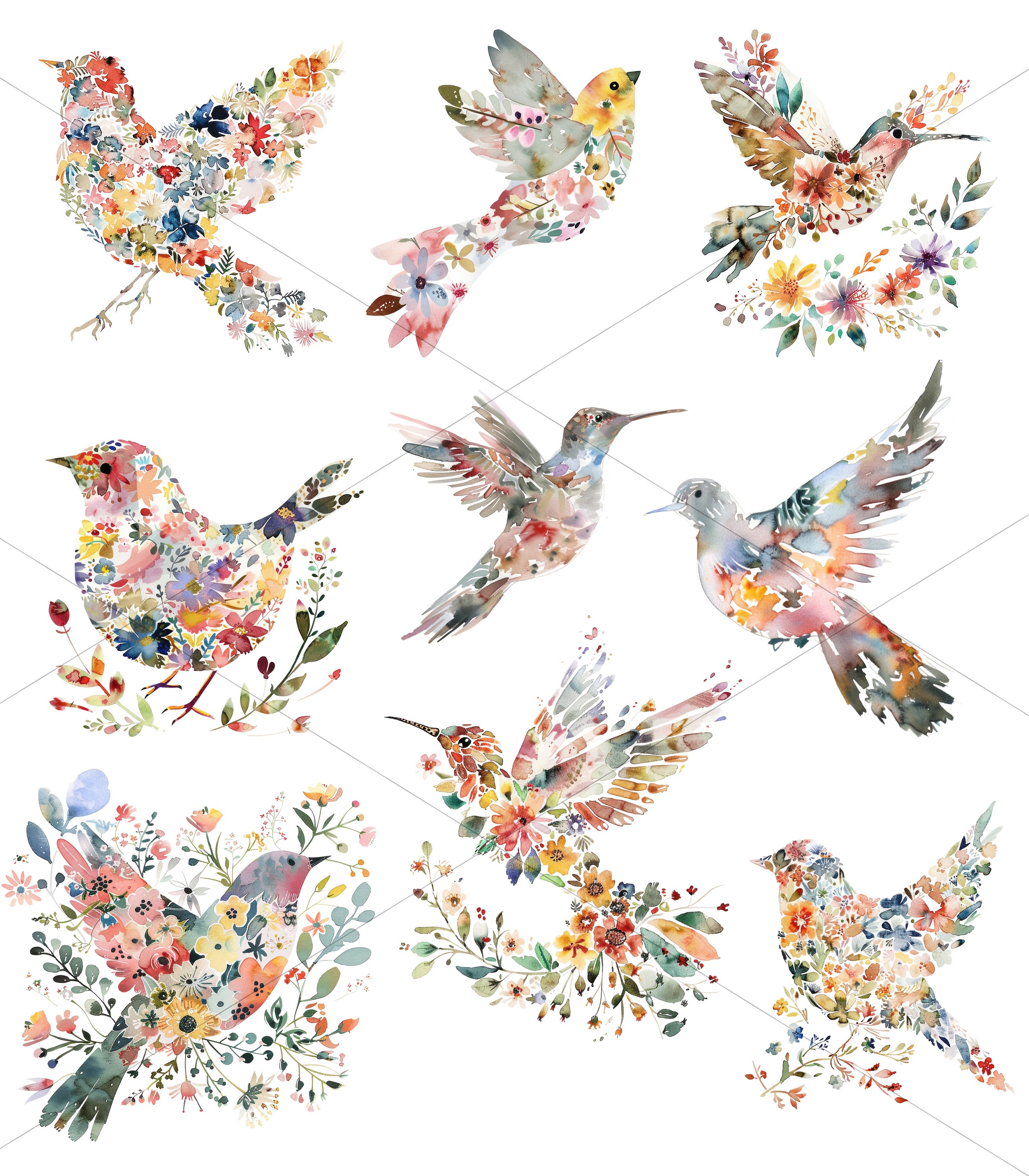 Spring Birds Clipart, Floral Bird Clip Art Set, Boho Bird Clipart ...