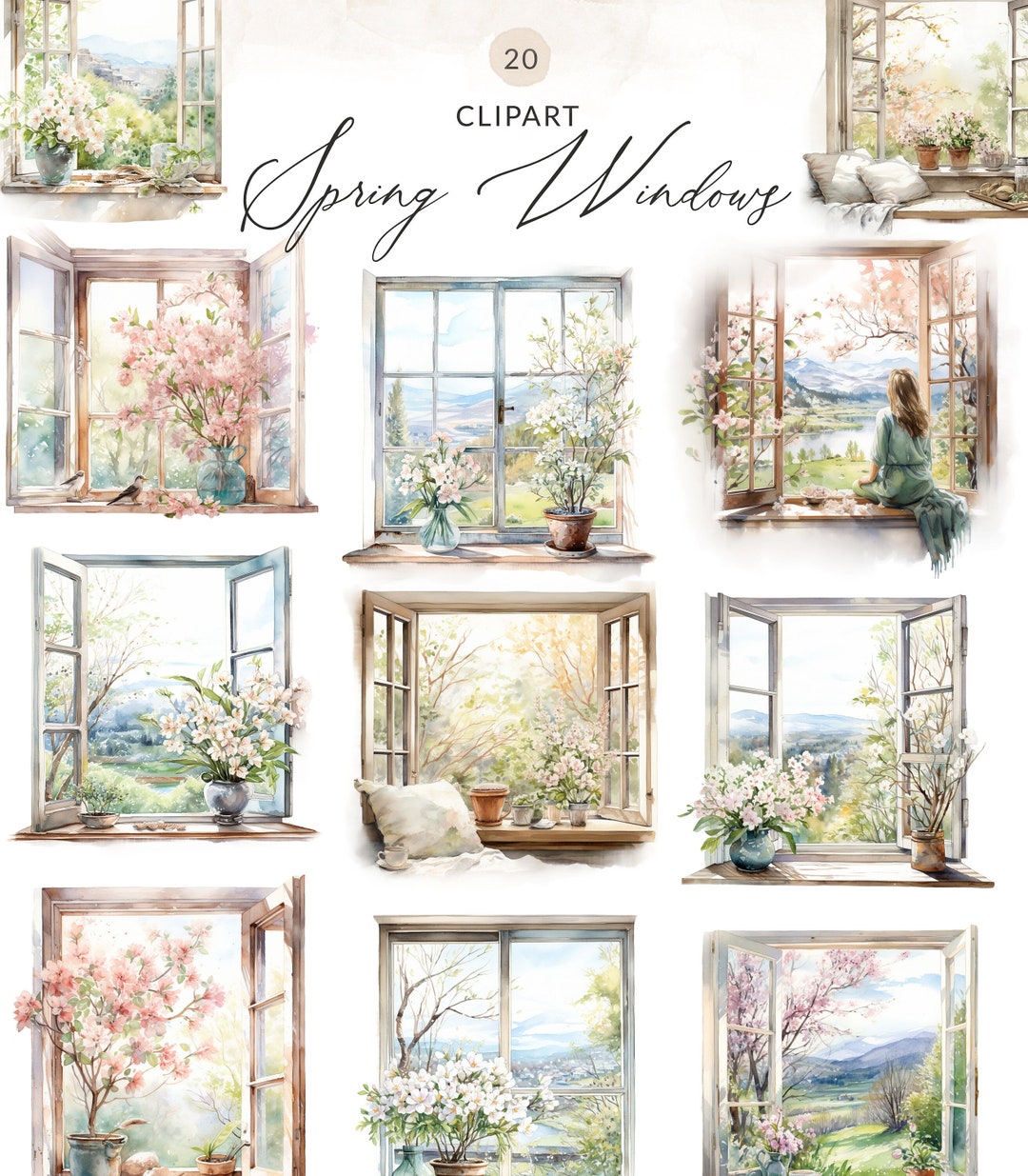 25 Watercolor Spring Windows Clipart Spring Window Scene Spring ...