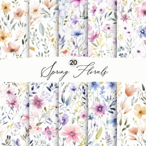 Painted Spring Flora Seamless Patterns Watercolor, Wild Meadow Digital ...