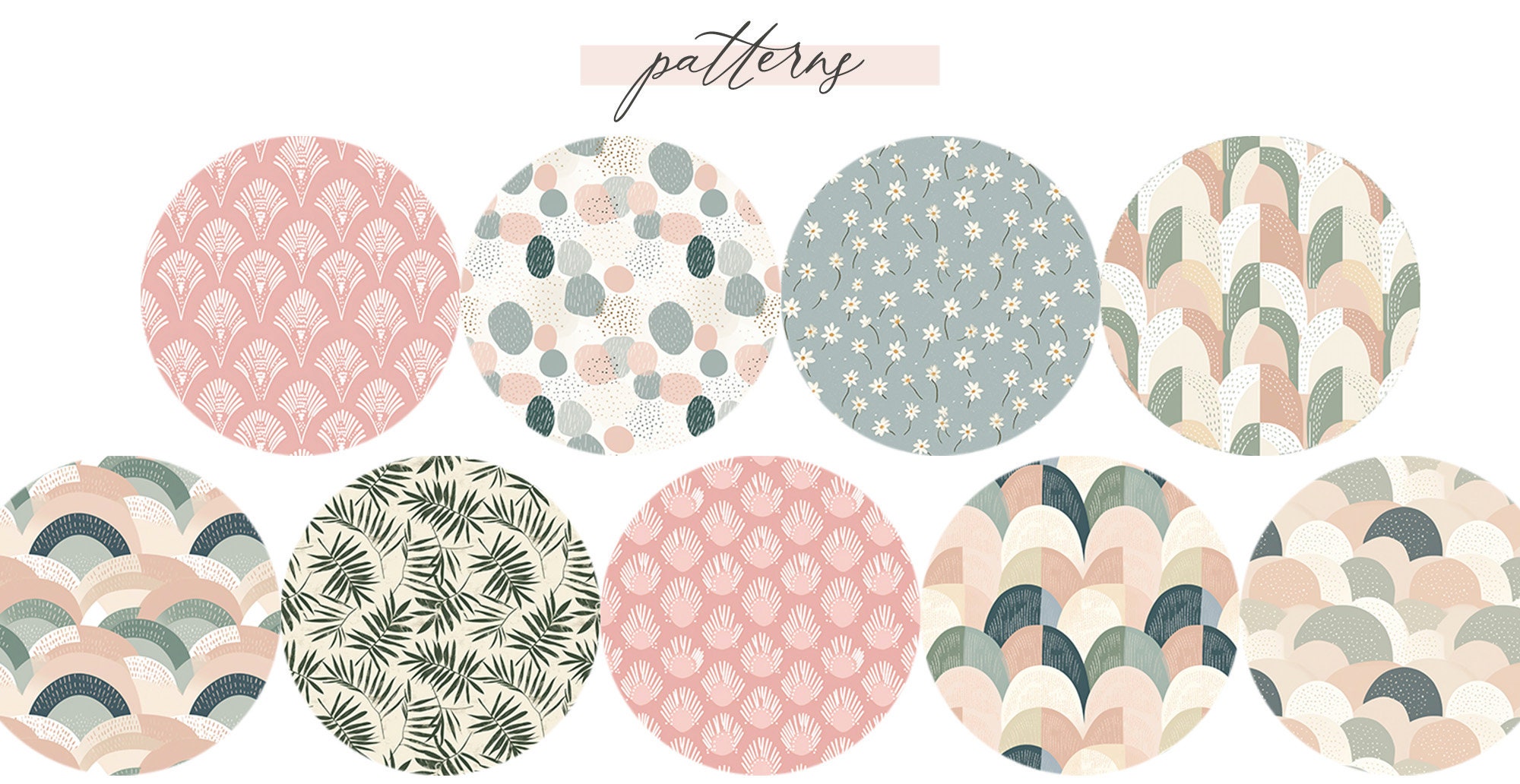 25 Boho Line Art Patterns, Modern Boho Seamless Pattern Set, Sage Green ...