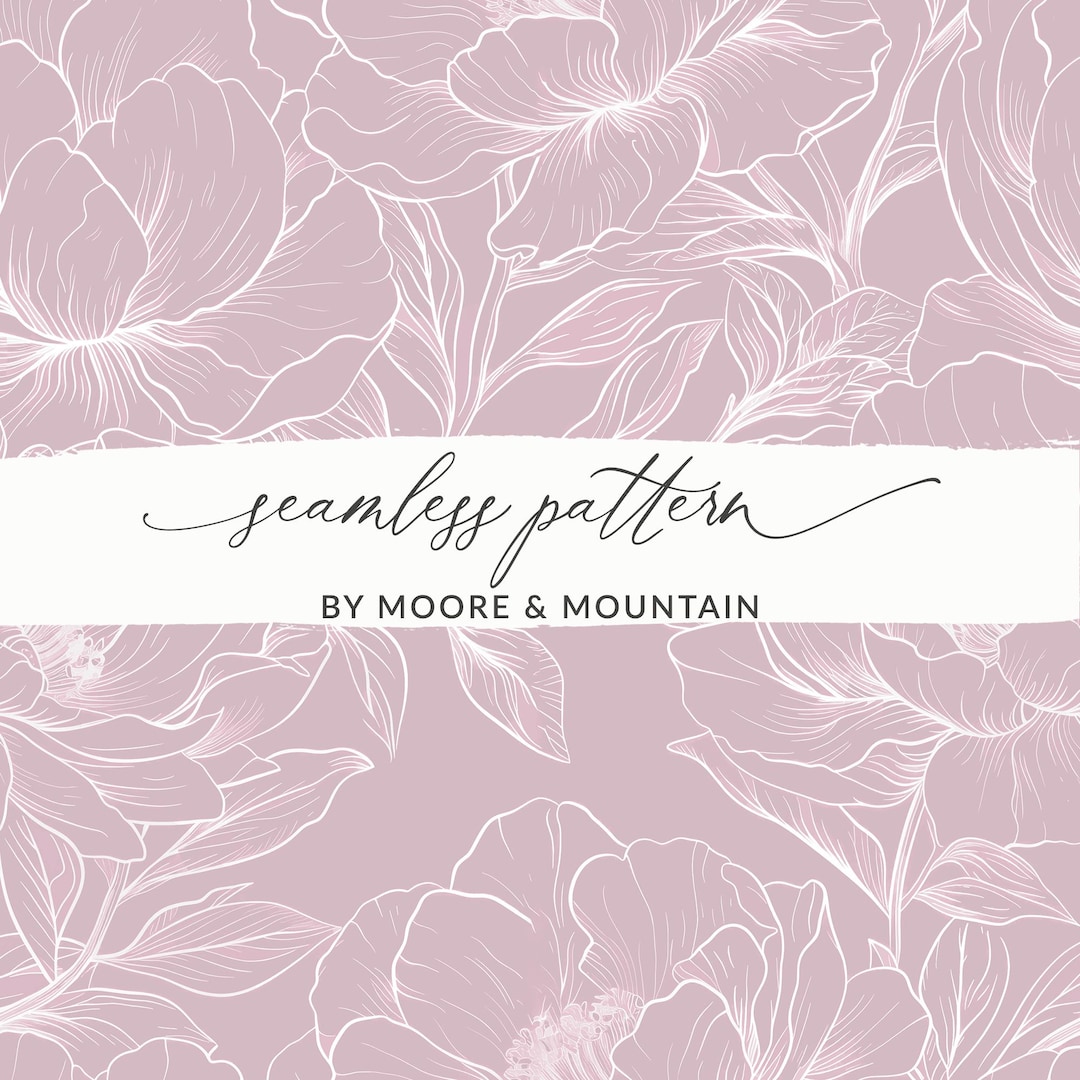 Dusty Pink Line Art Floral Blossom Line Art Seamless Background Pattern ...