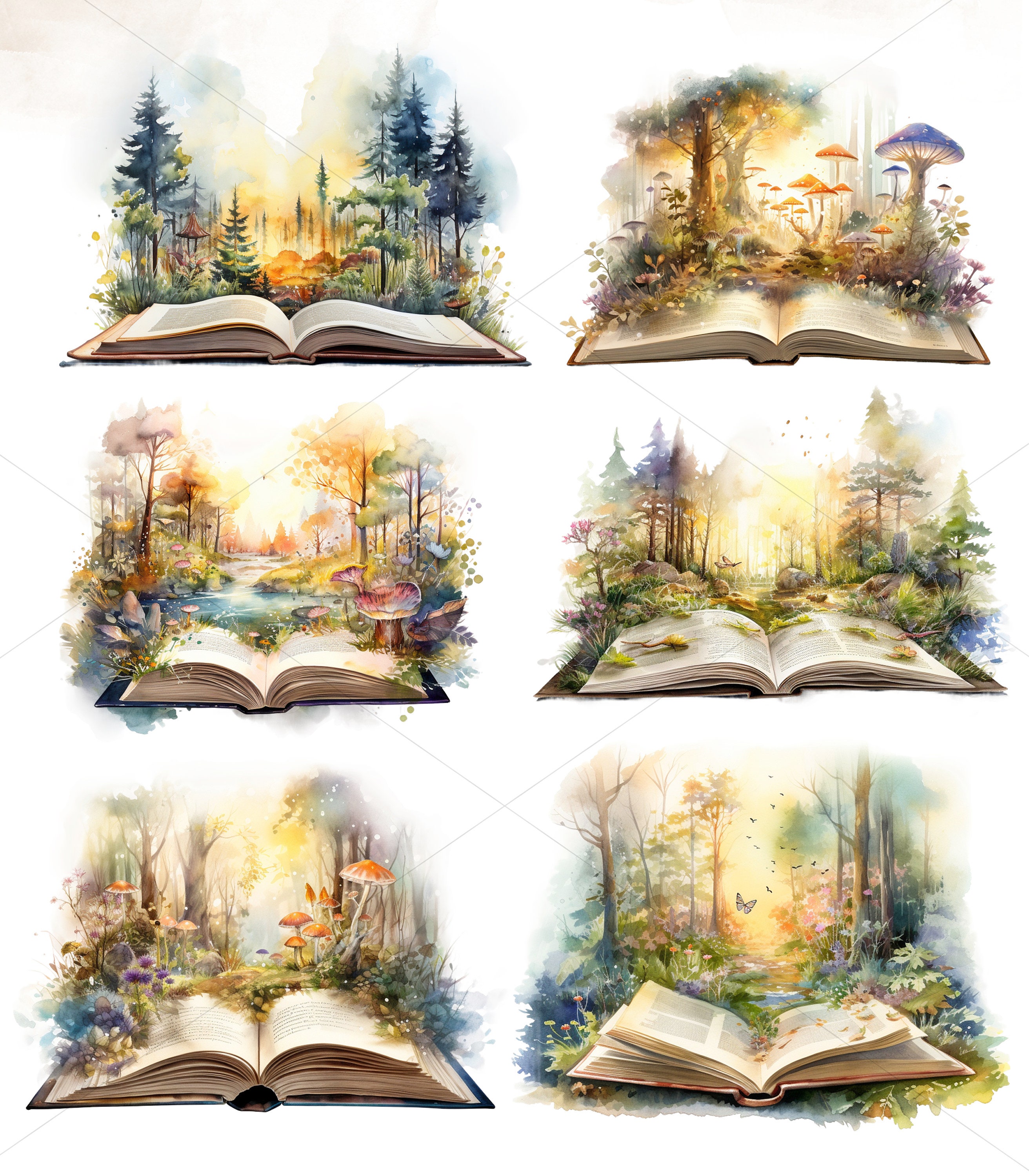 Watercolor Fairytale Forest Book Clipart, Enchanted Forest Book PNG ...