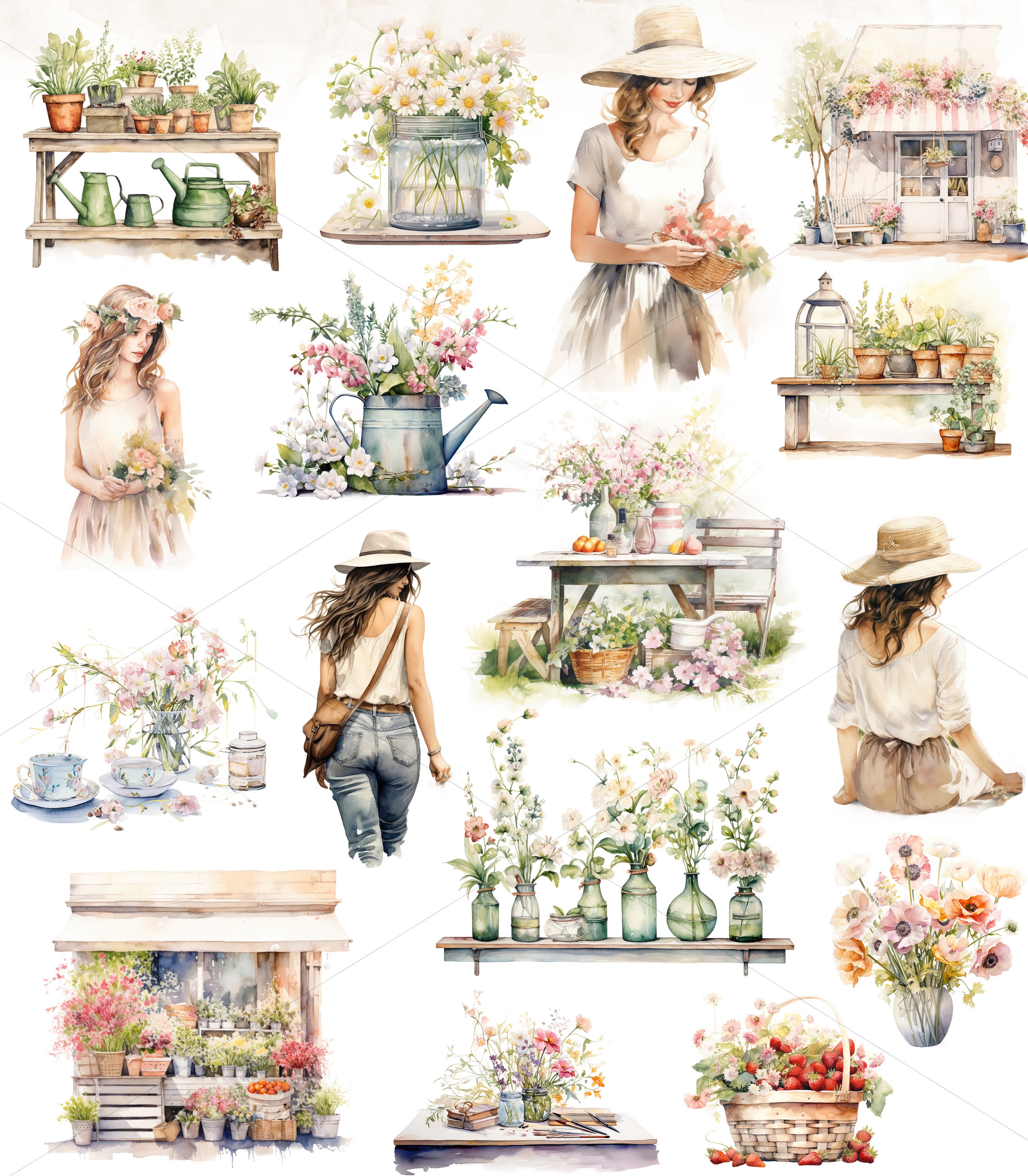 50 Spring Clipart Collection, Spring Watercolor Clipart Collection ...