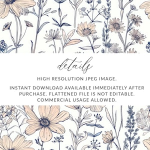 Sketched Wildflower Seamless Line Art Pattern, Boho Wildflower Pattern ...