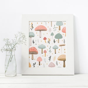 Pink Mushroom Seamless Background, Cute Mushrooms Pattern, Illustrated ...