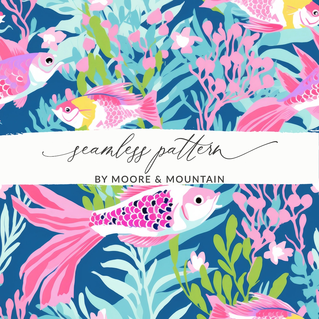 Preppy Fish Seamless Pattern, Tropical Fish Seamless Background, Neon ...