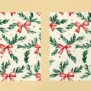 Christmas Holly Leaves and Red Bows Seamless PNG Digital Pattern File ...