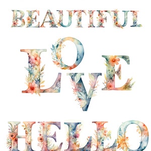 Boho Floral Alphabet, Boho Alphabet PNG Floral Watercolor Alphabet ...