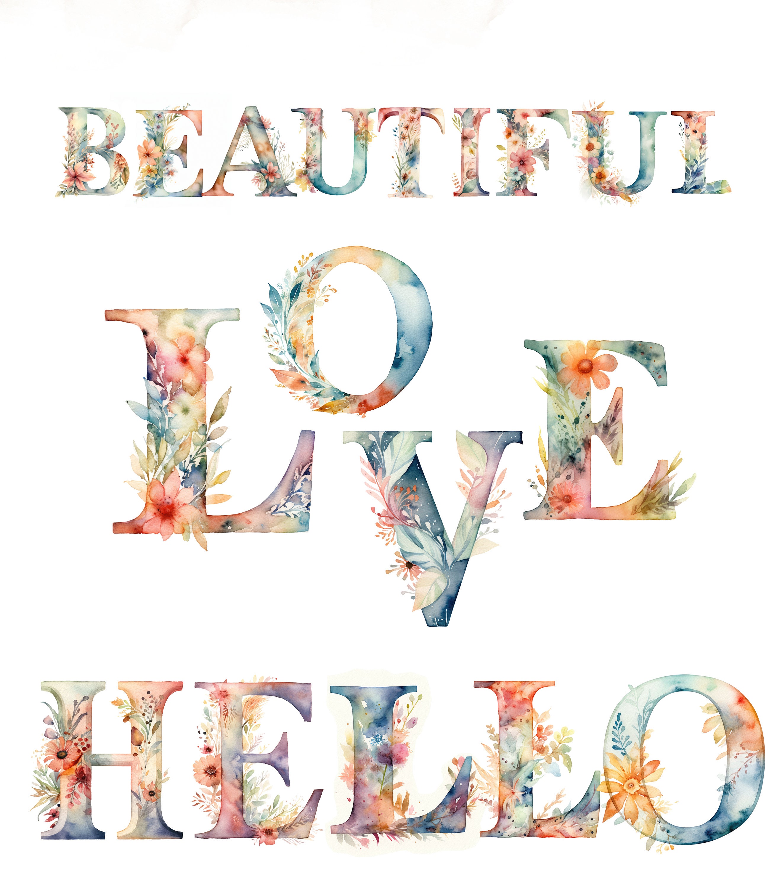 Boho Floral Alphabet, Boho Alphabet PNG Floral Watercolor Alphabet ...