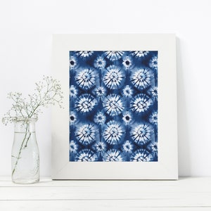 Seamless Navy Blue Geometric Watercolor Pattern, Blue Shibori Seamless ...