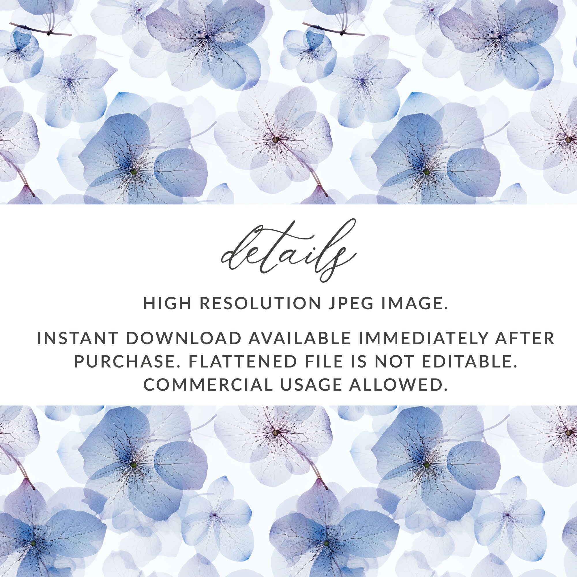 Seamless Blue Floral Pattern Blue Pressed Flower Pattern. - Etsy