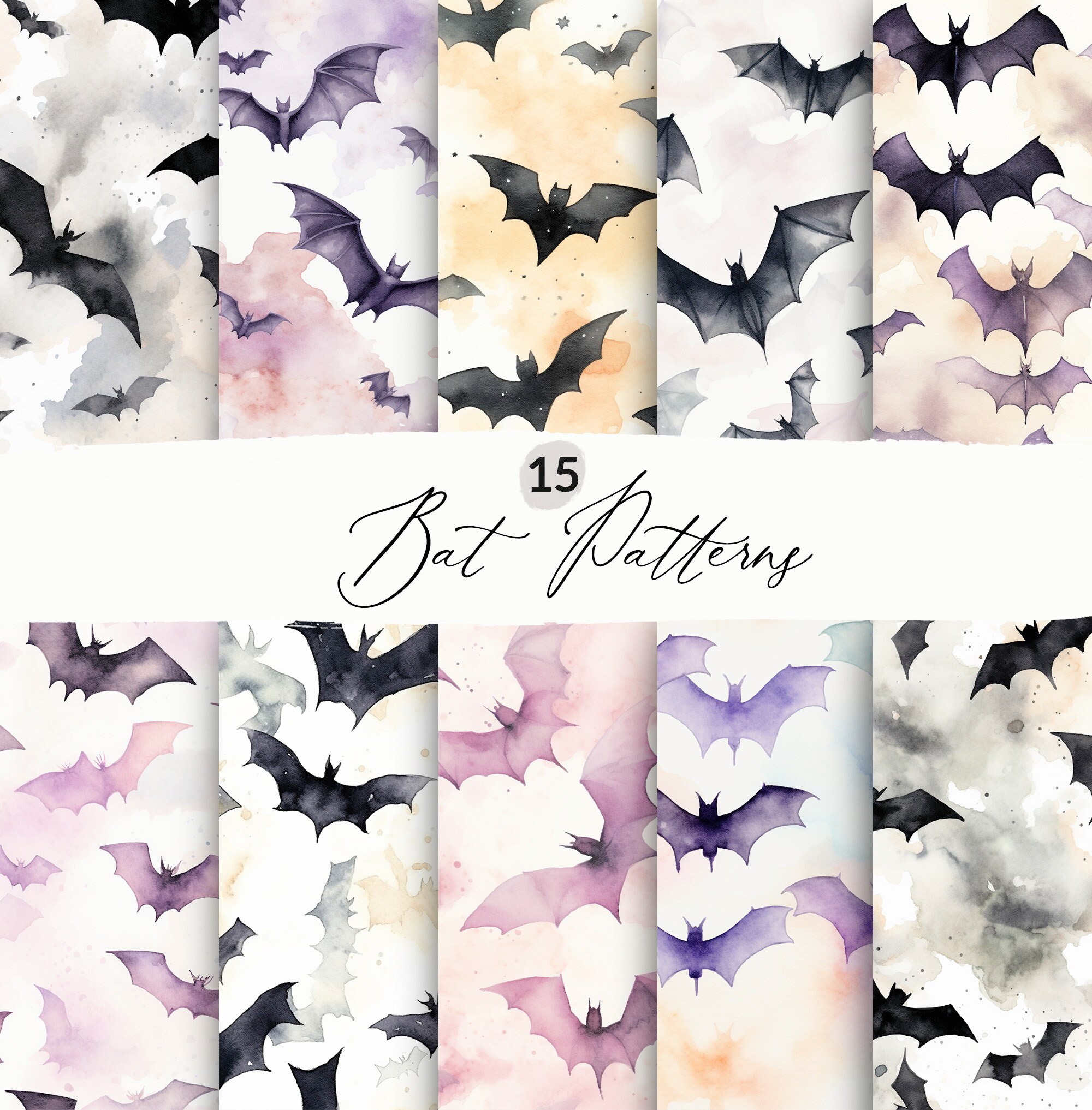 Seamless Bat Patterns, Watercolor Bats Seamless Patterns, Bats Digital ...