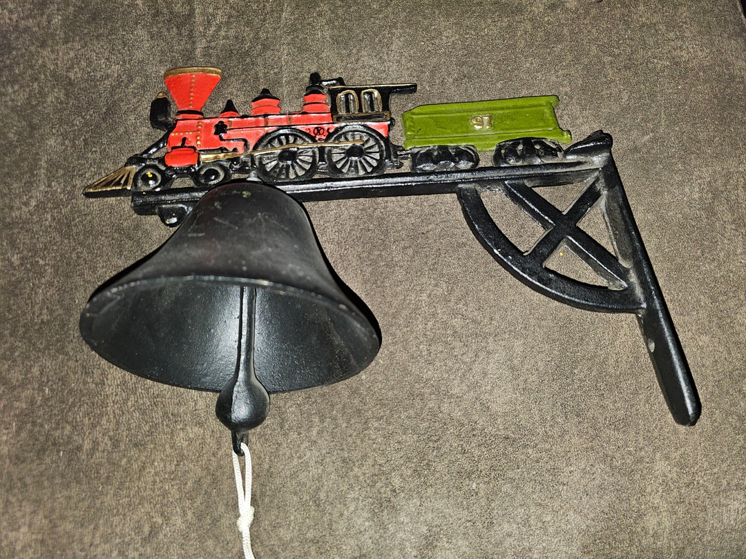 Vintage Painted Cast Iron #97 Train and Car Train Bell Fantastic Shape ...