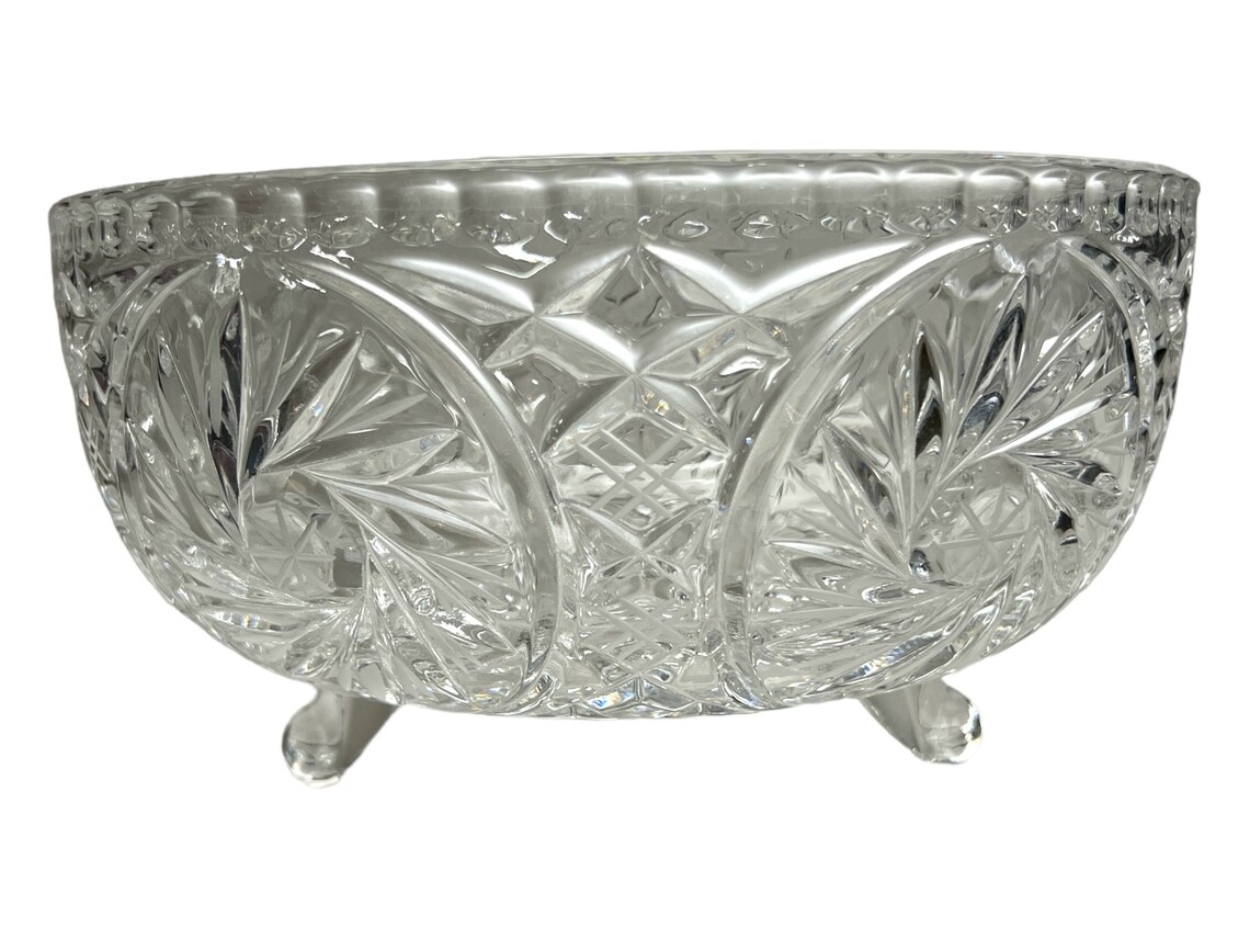 American Cut Crystal Footed Round Bowl 8”D Hobstar Pinwheel - Etsy