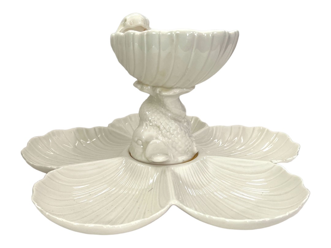 Whiteware Tiered Serving Platter Fish & Shell 8”H - Etsy