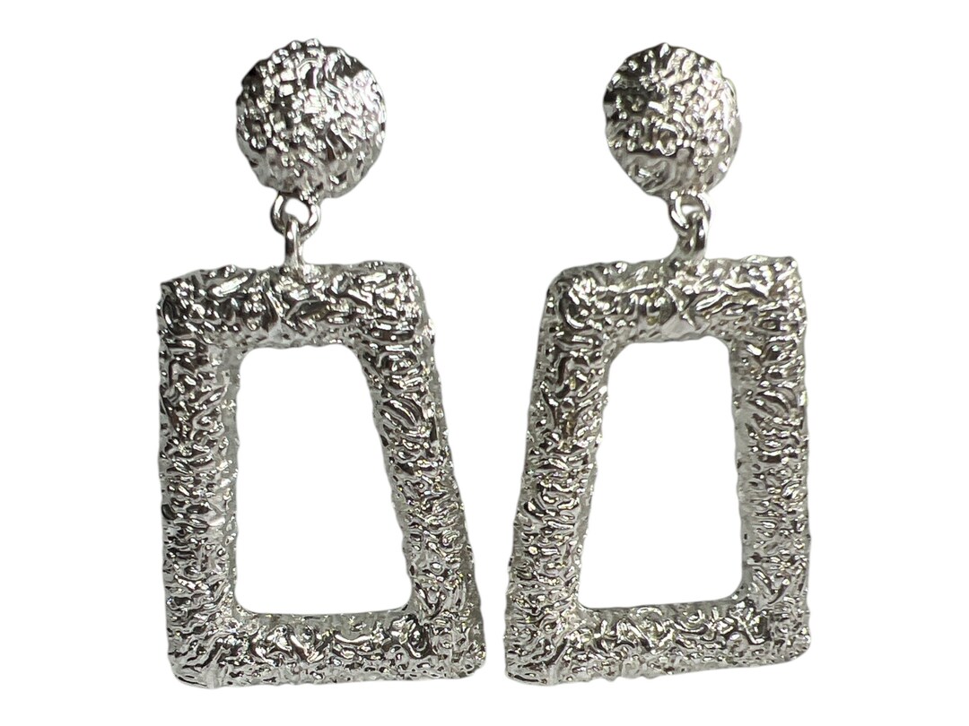 Silver Textured Oversized Square Drop Door Knocker Earrings - Etsy