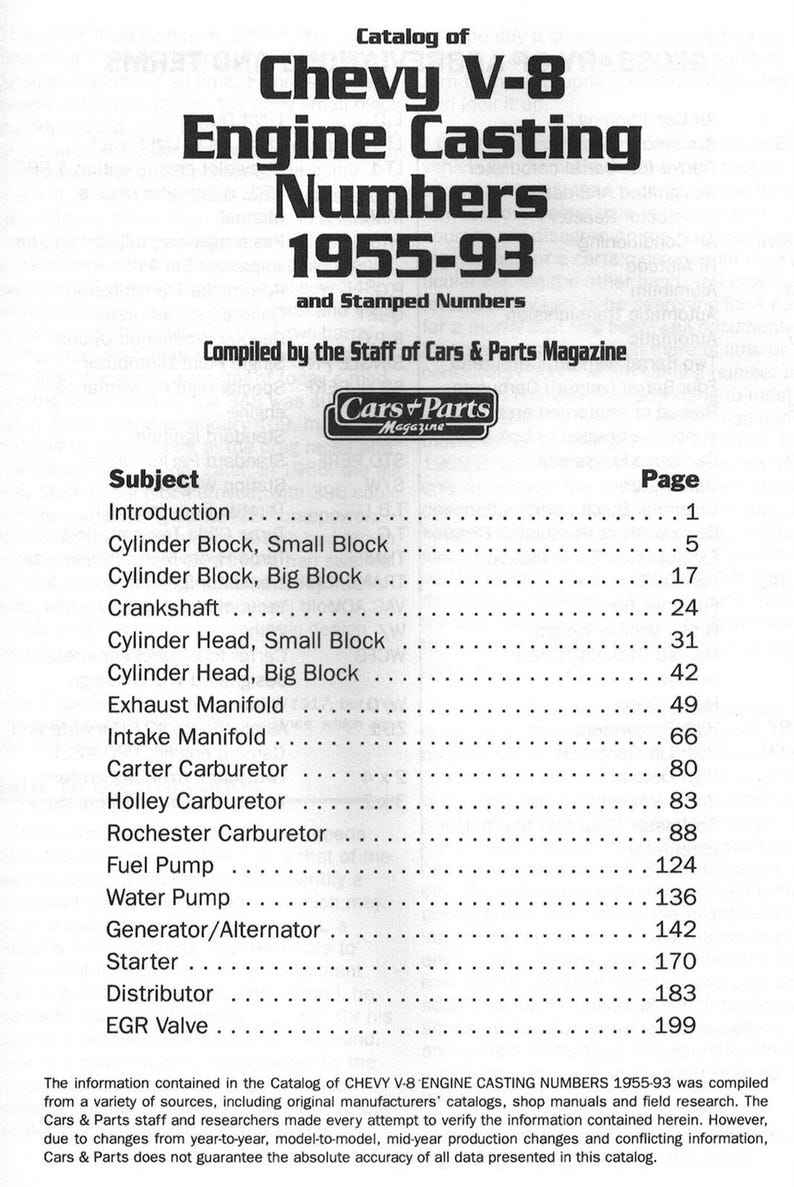 Catalog of Chevy V-8 Engine Casting Numbers 1955-1993 and Stamped ...