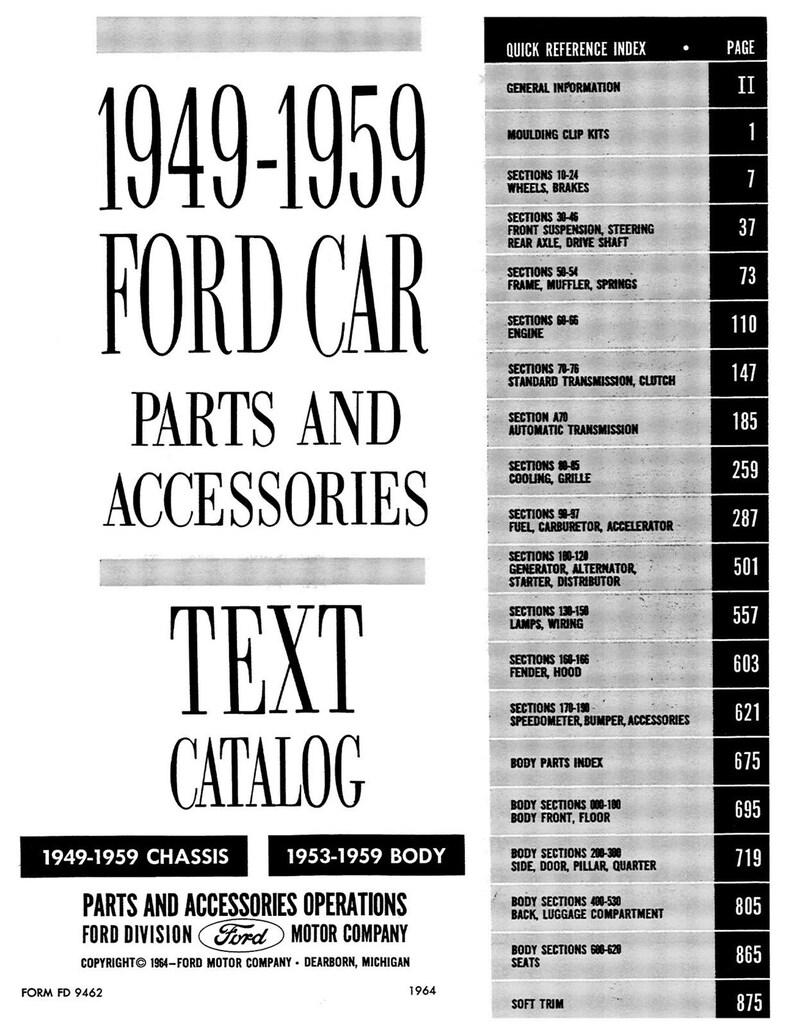 1949 - 1959 Ford Car Parts Books / Catalogs - Etsy