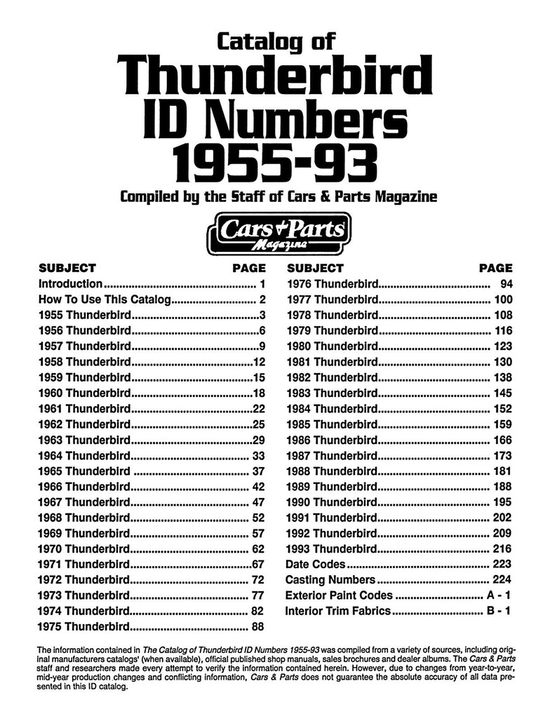 1955-1993 Thunderbird ID Numbers Catalog - Etsy