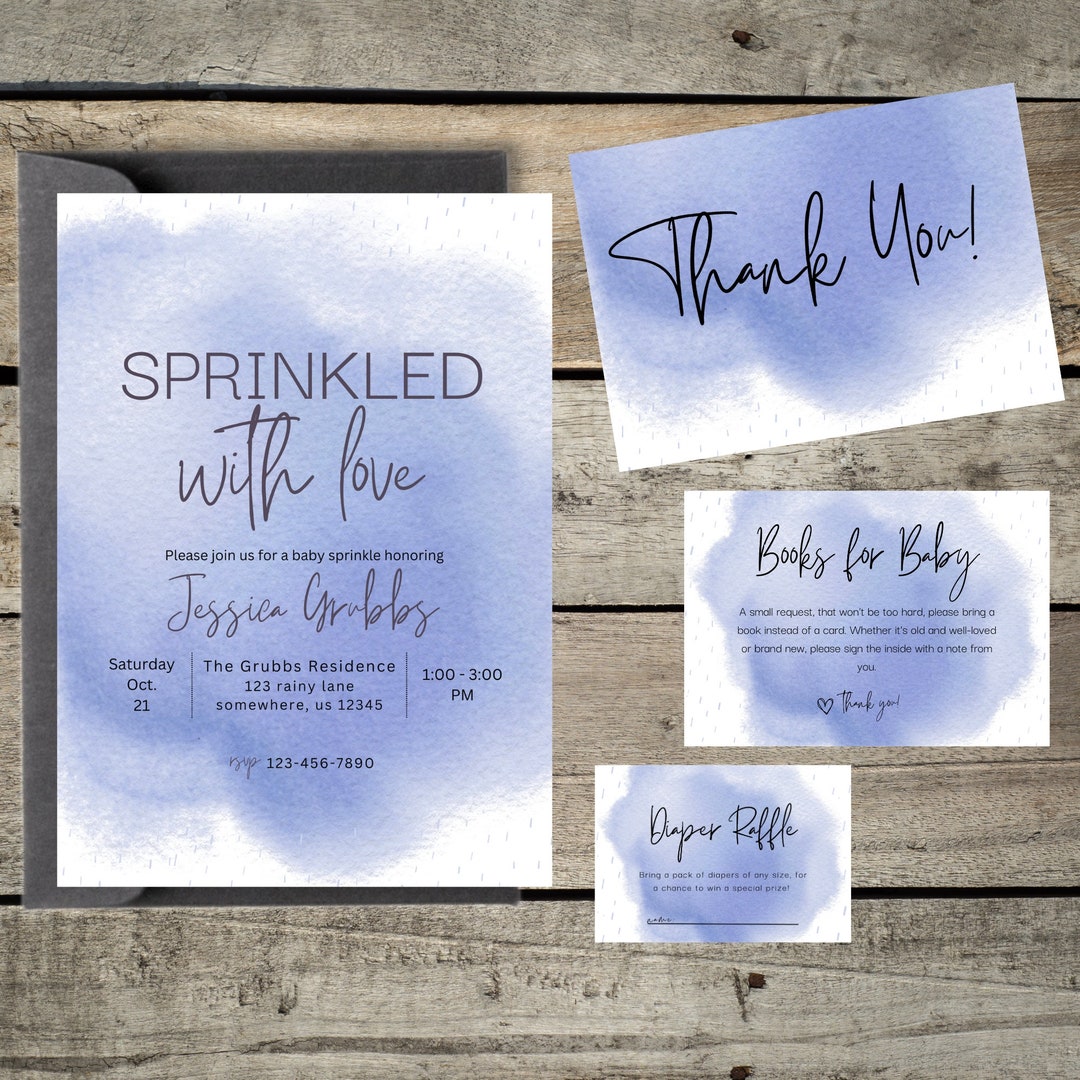 Blue Baby Sprinkle Baby Shower Invitation Bundle, Minimalist, Baby Boy ...