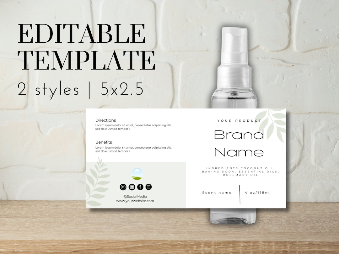 Editable Rectangle Template | 5x2.5 | Cosmetic Label | Spray Bottle ...