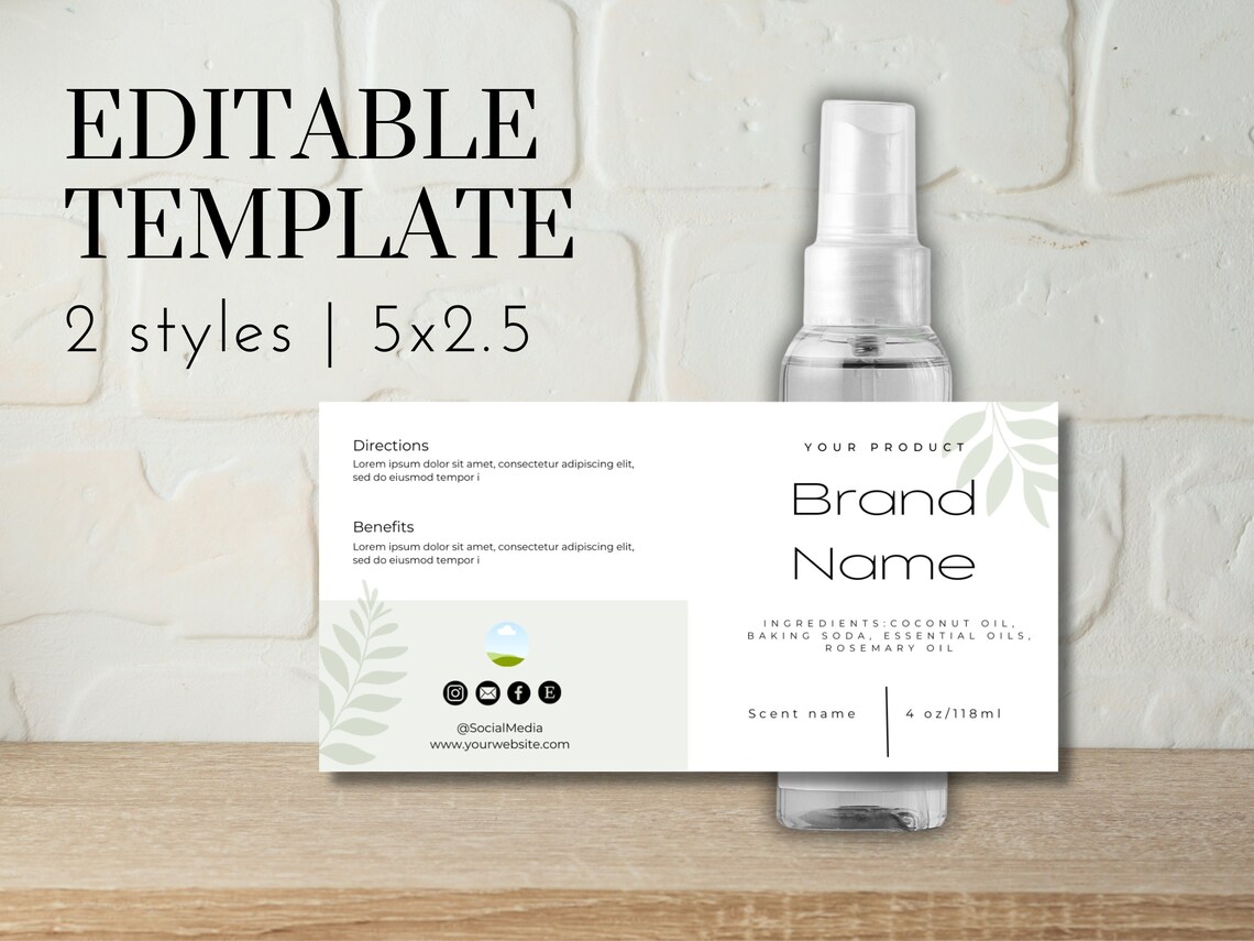 Editable Rectangle Template | 5x2.5 | Cosmetic Label | Spray Bottle ...