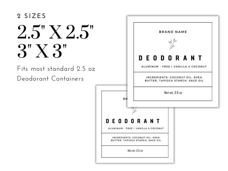 Deodorant Label Template, 3x3, 2.5x2.5 Square, Customizable in Canva ...