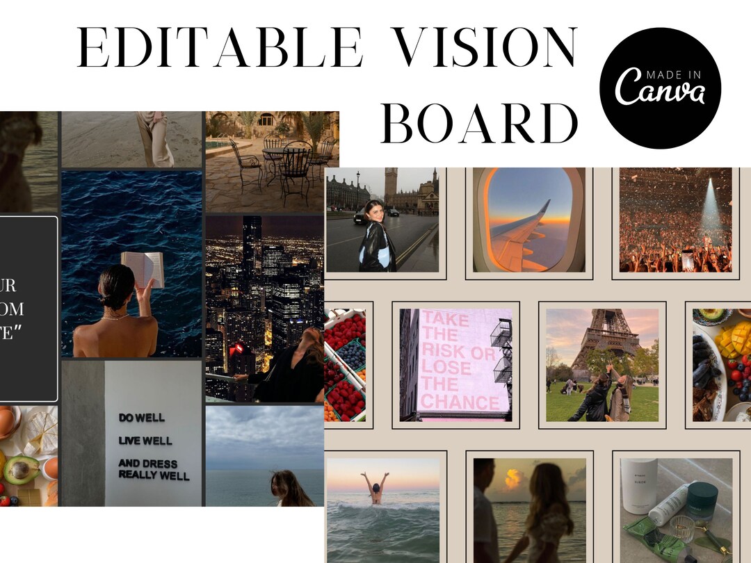 Digital Editable Vision Board, Edit in Canva, Mood Board, New Years ...