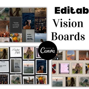 New Years Vision Board Digital Template, Edit in Canva, Mood Board, New ...