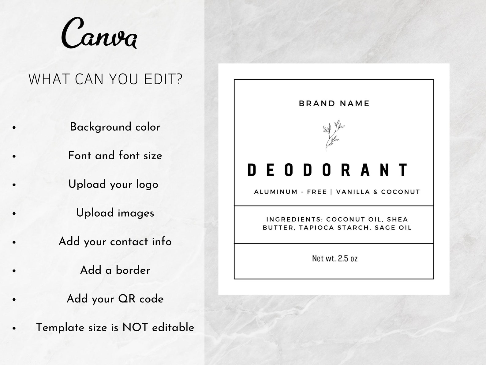 Deodorant Label Template, 3x3, 2.5x2.5 Square, Customizable in Canva ...