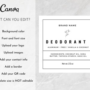 Deodorant Label Template, 3x3, 2.5x2.5 Square, Customizable in Canva ...