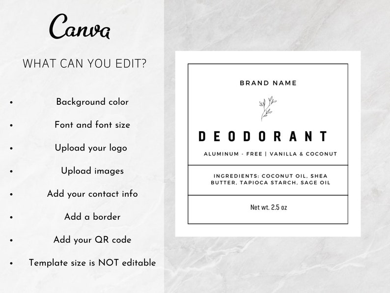Deodorant Label Template, 3x3, 2.5x2.5 Square, Customizable in Canva ...