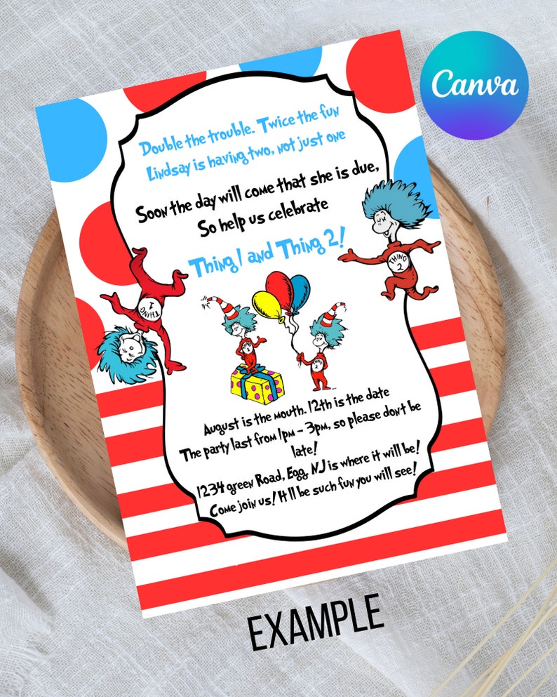 Thing 1 and Thing 2 Baby Shower Invitation - Party Invite - Digital ...