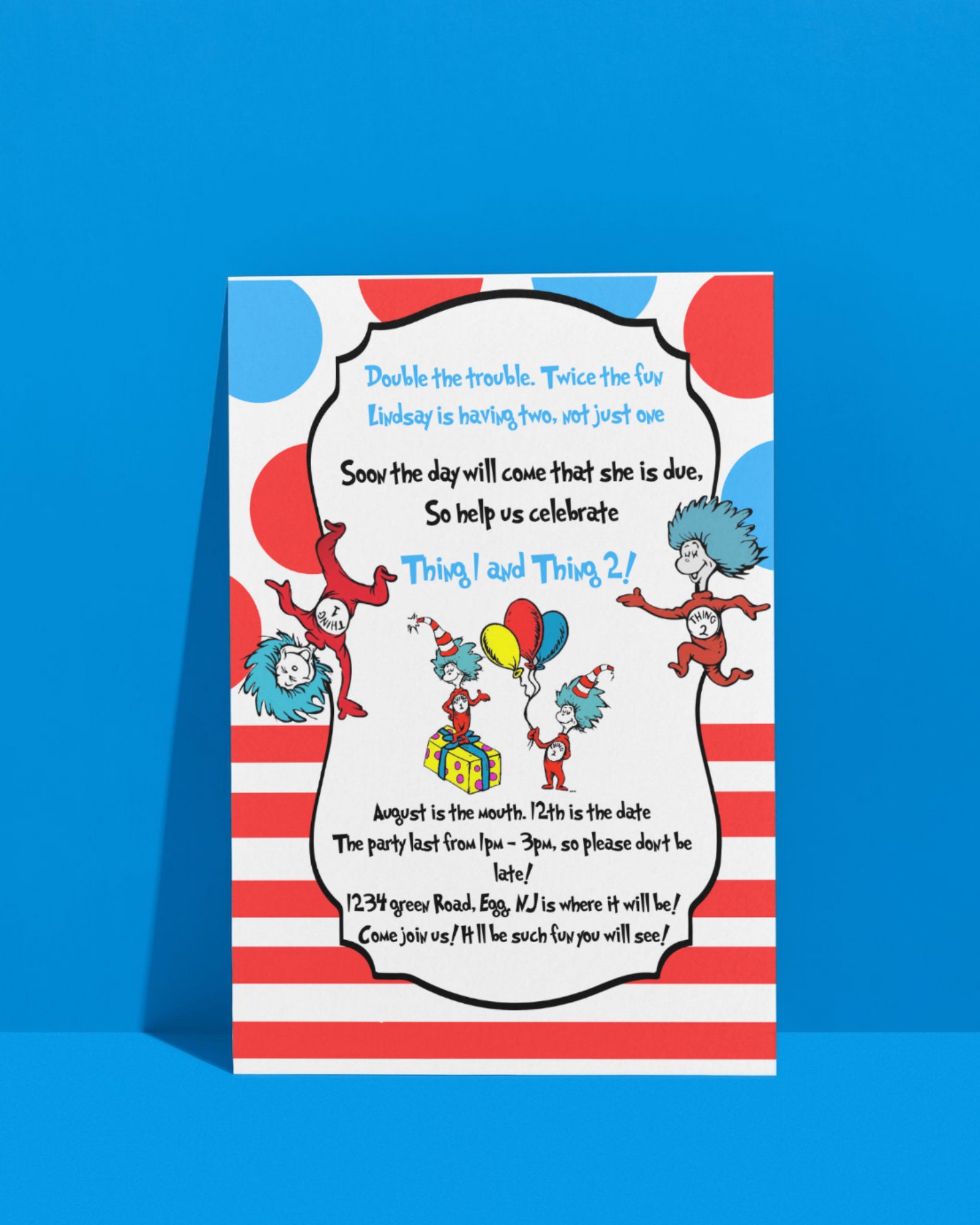 Thing 1 and Thing 2 Baby Shower Invitation - Party Invite - Digital ...