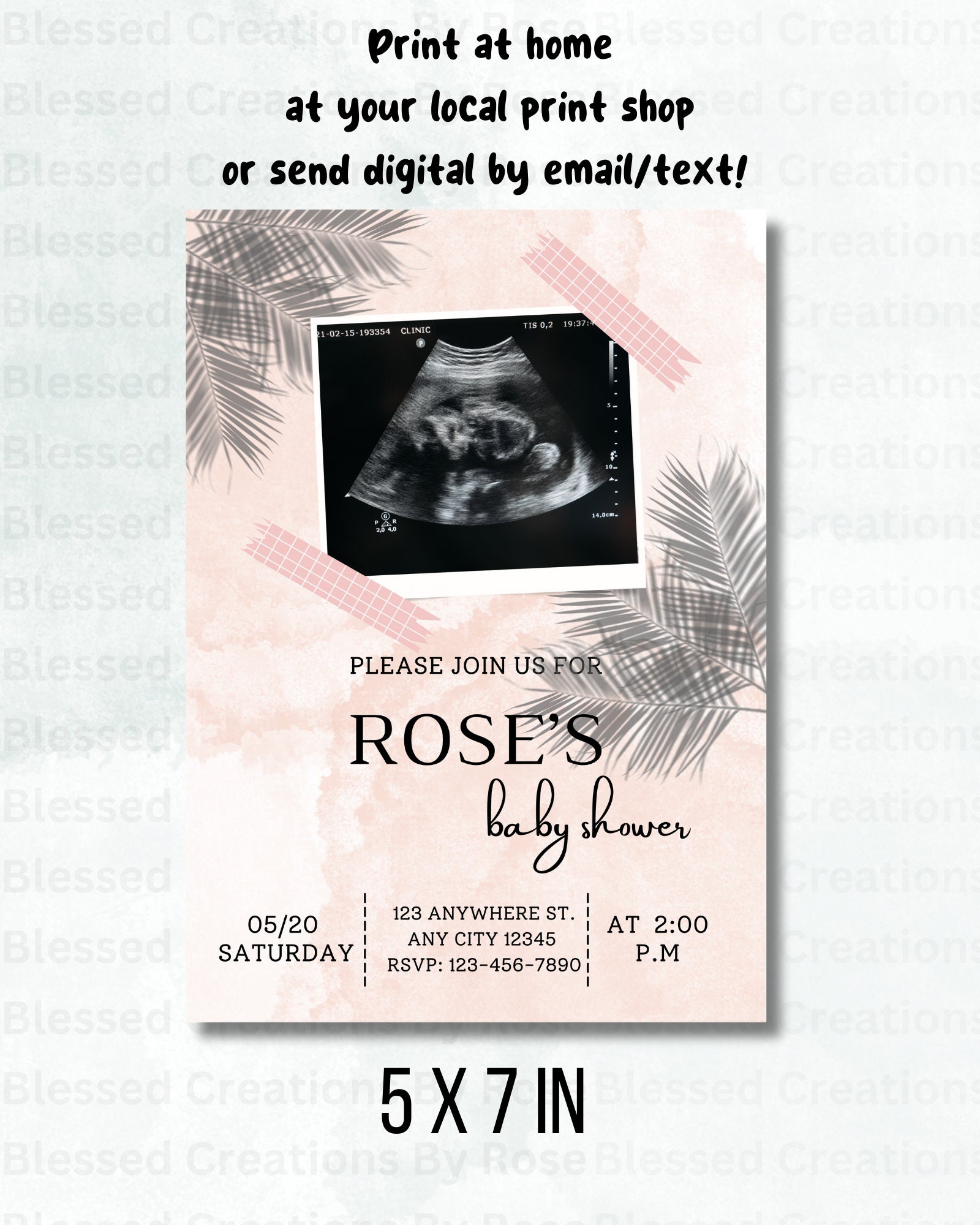 Baby Shower Ultrasound Invitation - Baby Girl - Boho Invitation - Easy ...