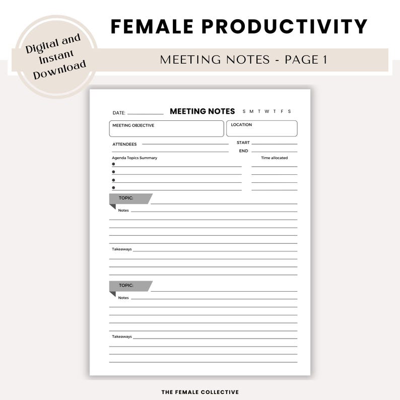 Meeting Notes Template Editable Meeting Minutes Business Note Taking ...