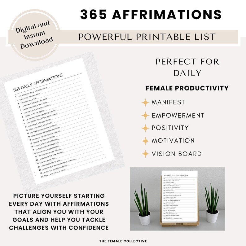 365 Affirmations List Vision Board Kit Affirmatives Daily Reminders ...